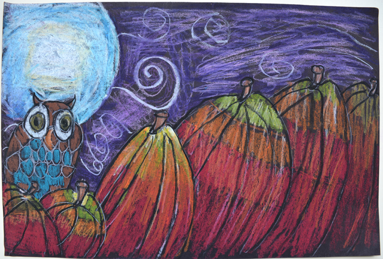 Owl & Pumpkin Landscape - Christian Art Lessons